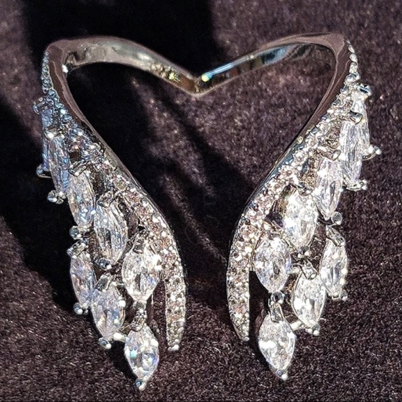 Jewelry | Silver Angel Wings Adjustable Ring Simulated Diamond | Poshmark